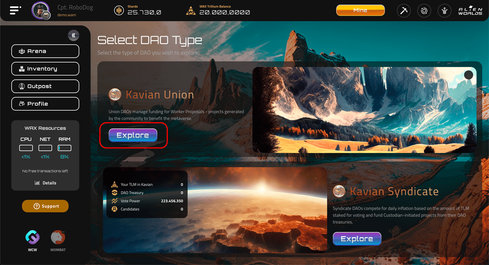 Getting Started with Alien Worlds Union DAO's