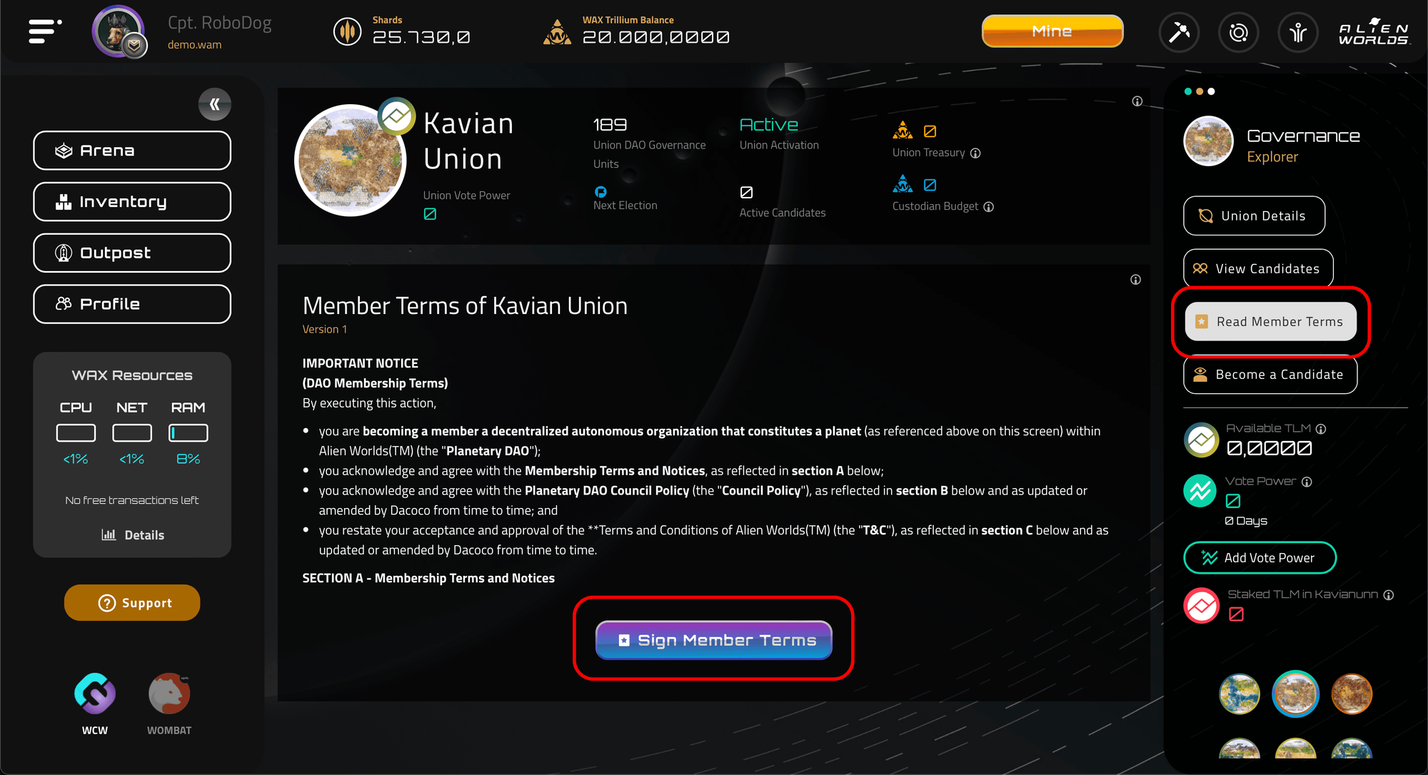 Getting Started with Alien Worlds Union DAO's